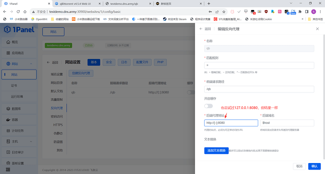 创建反向代理 - 1Panel - 社区论坛 - FIT2CLOUD 飞致云