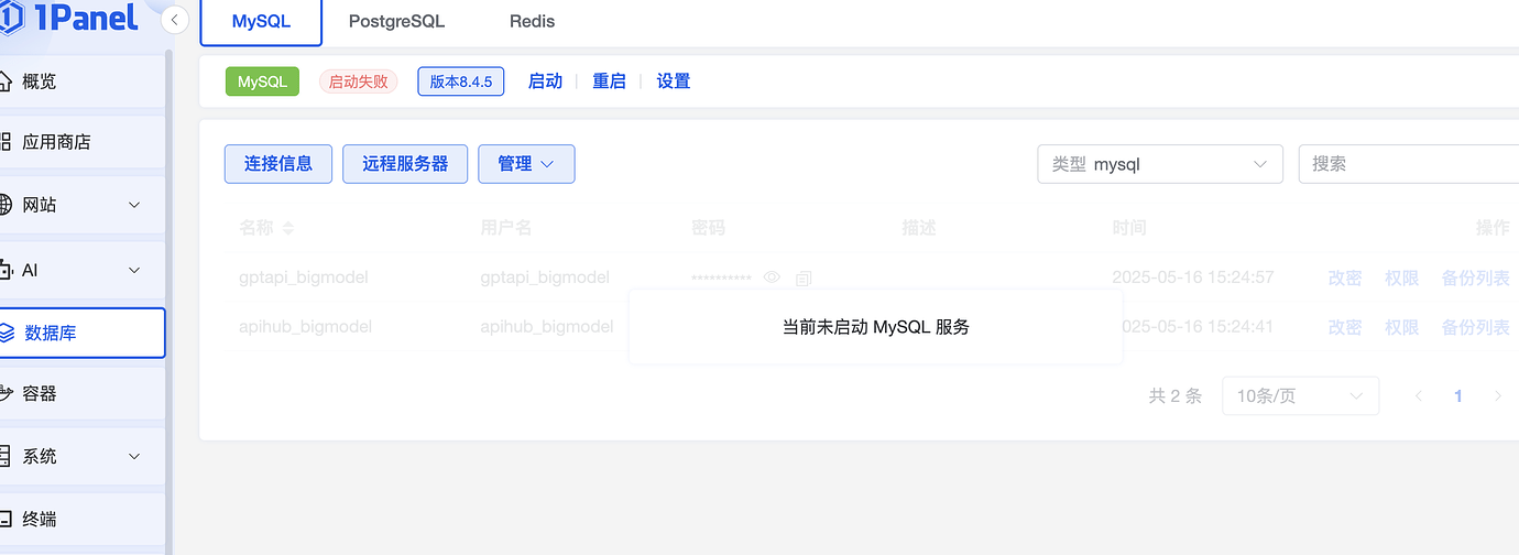 1panel v2为什么安装好了OpenResty/mysql/redis却显示启动失败 - 1Panel - 社区论坛 - FIT2CLOUD 飞致云